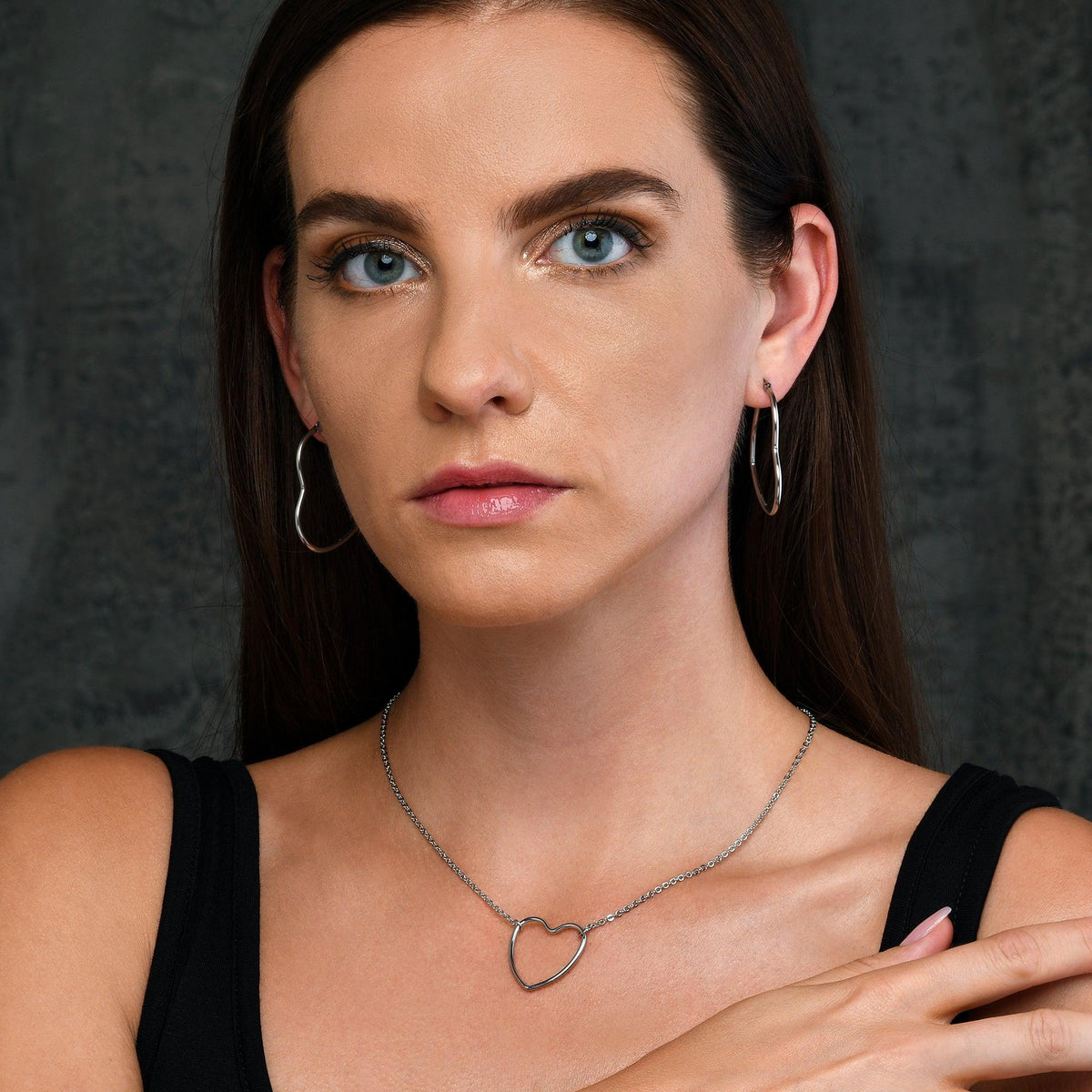 Large Silver Heart Hoop Earrings for Women – namana.london